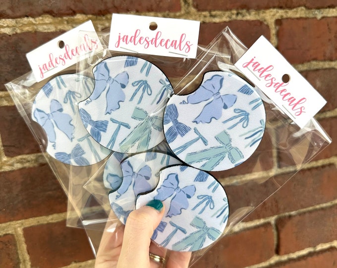 Preppy Coquette Blue Bow Car Coasters, Grandmillinial Car Coasters ...