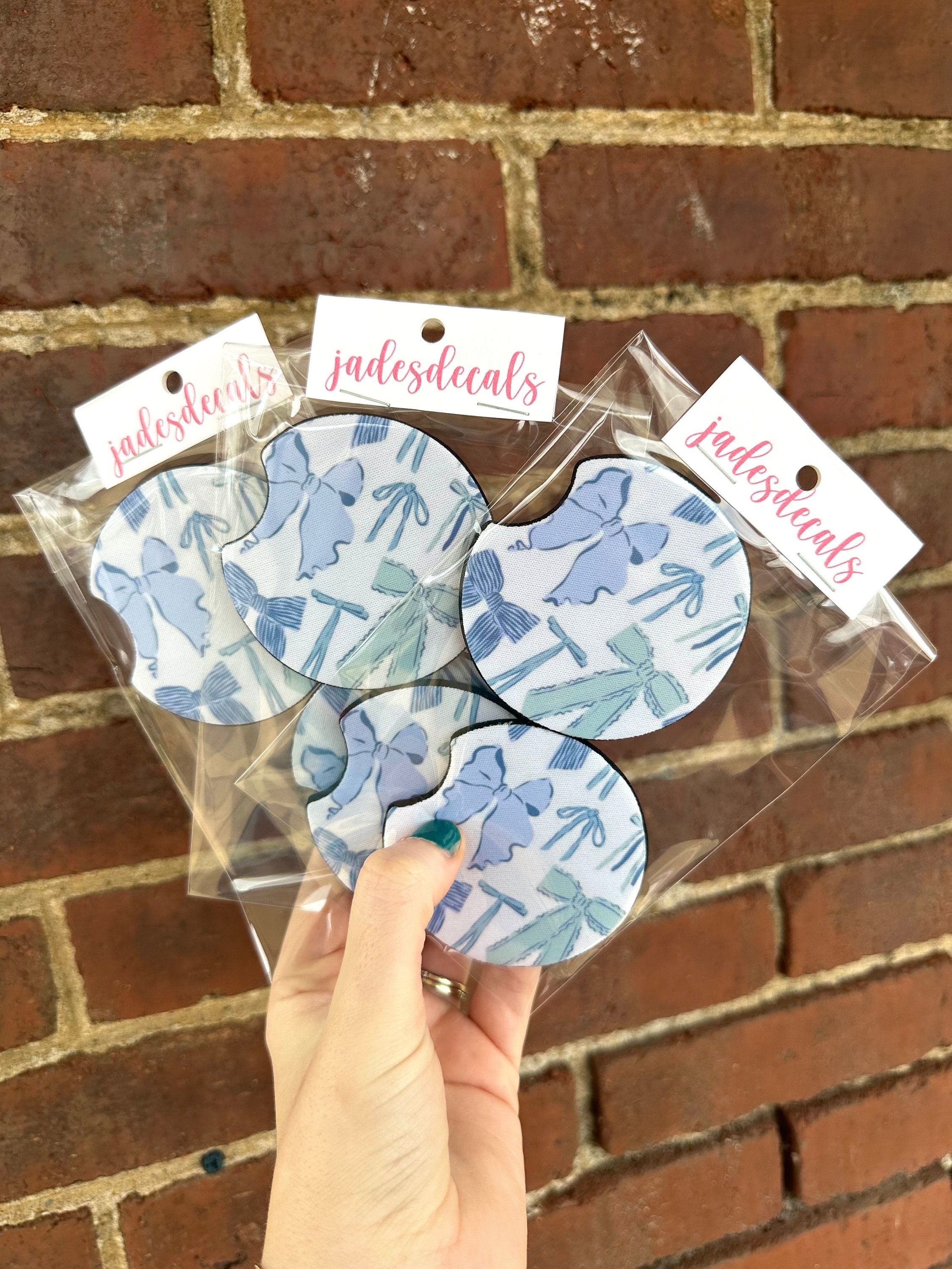 Preppy Coquette Blue Bow Car Coasters, Grandmillinial Car Coasters ...