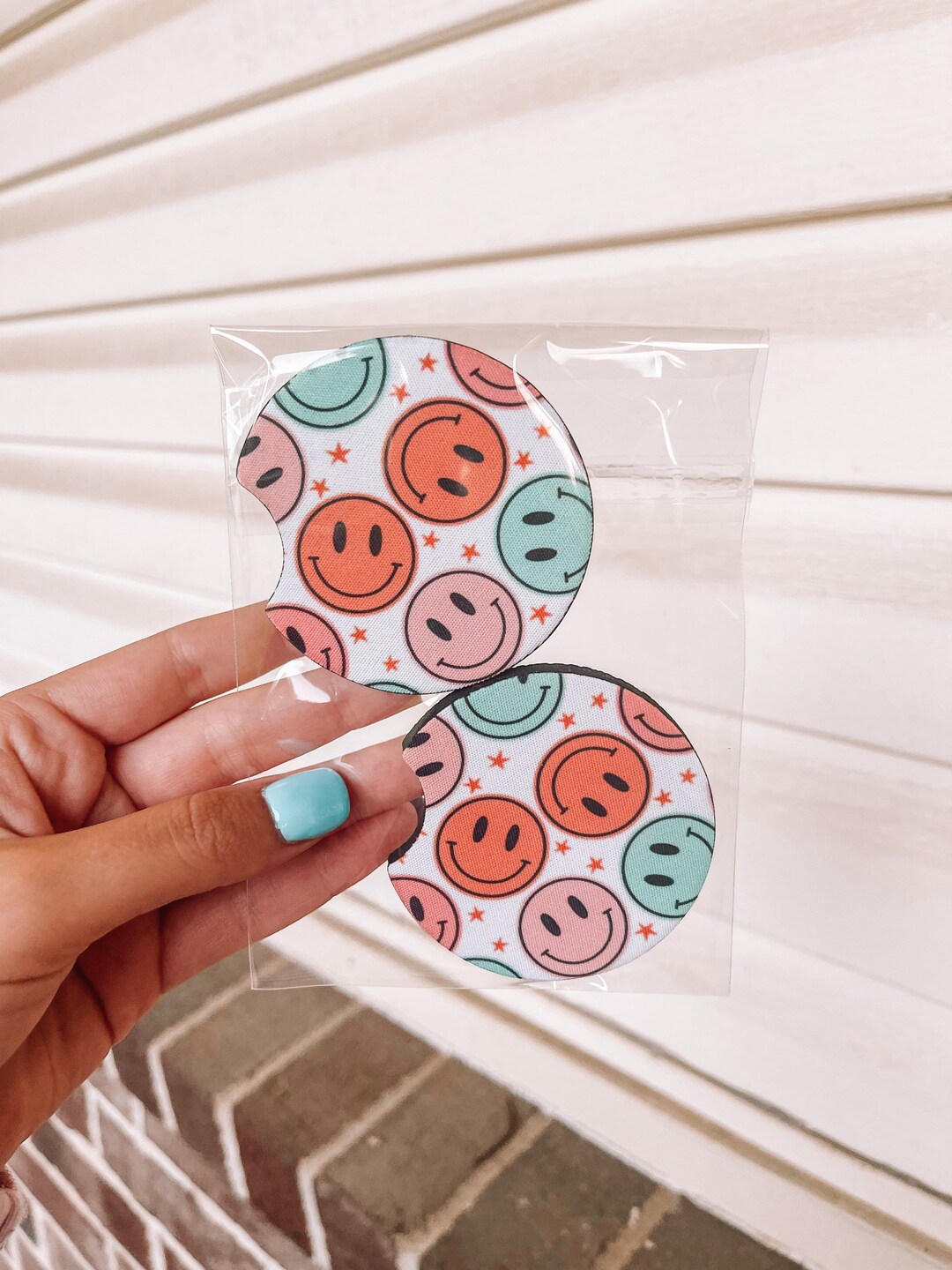 Pink Blue Smile Face Car Coasters Lightning Bolt Eyes Car - Etsy