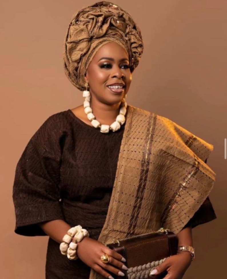 Classic Brown Chocolate With Rose Gold Yoruba Women Buba Top Iro ...