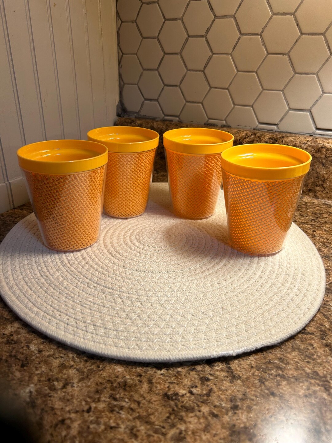 Vintage Raffiaware Orange Tumblers Set of 4 - Etsy