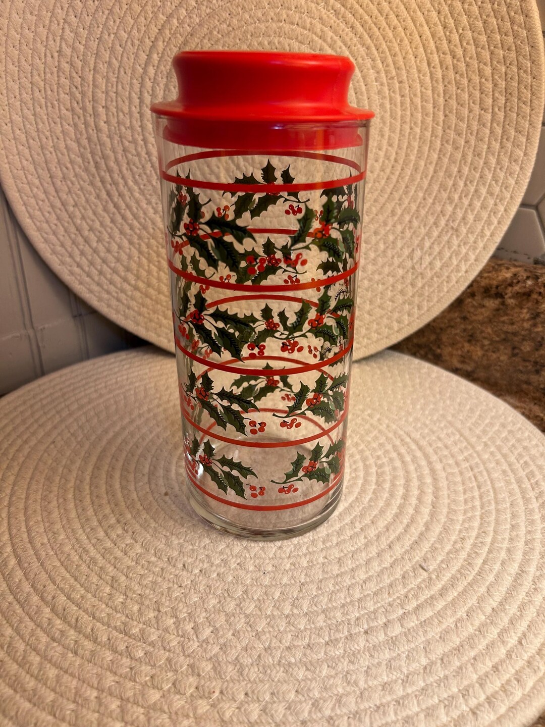 Vintage Indiana Glass Holly Berry Glass Canister With Lid - Etsy
