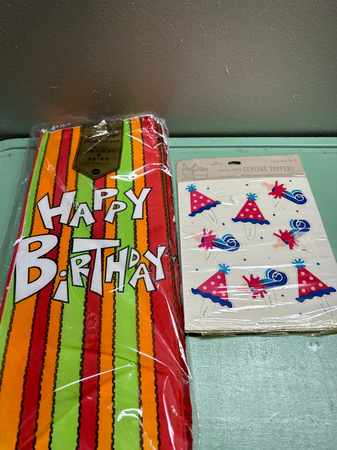 Vintage Happy Birthday Tablecloth and Hallmark Cupcake Toppers - Etsy