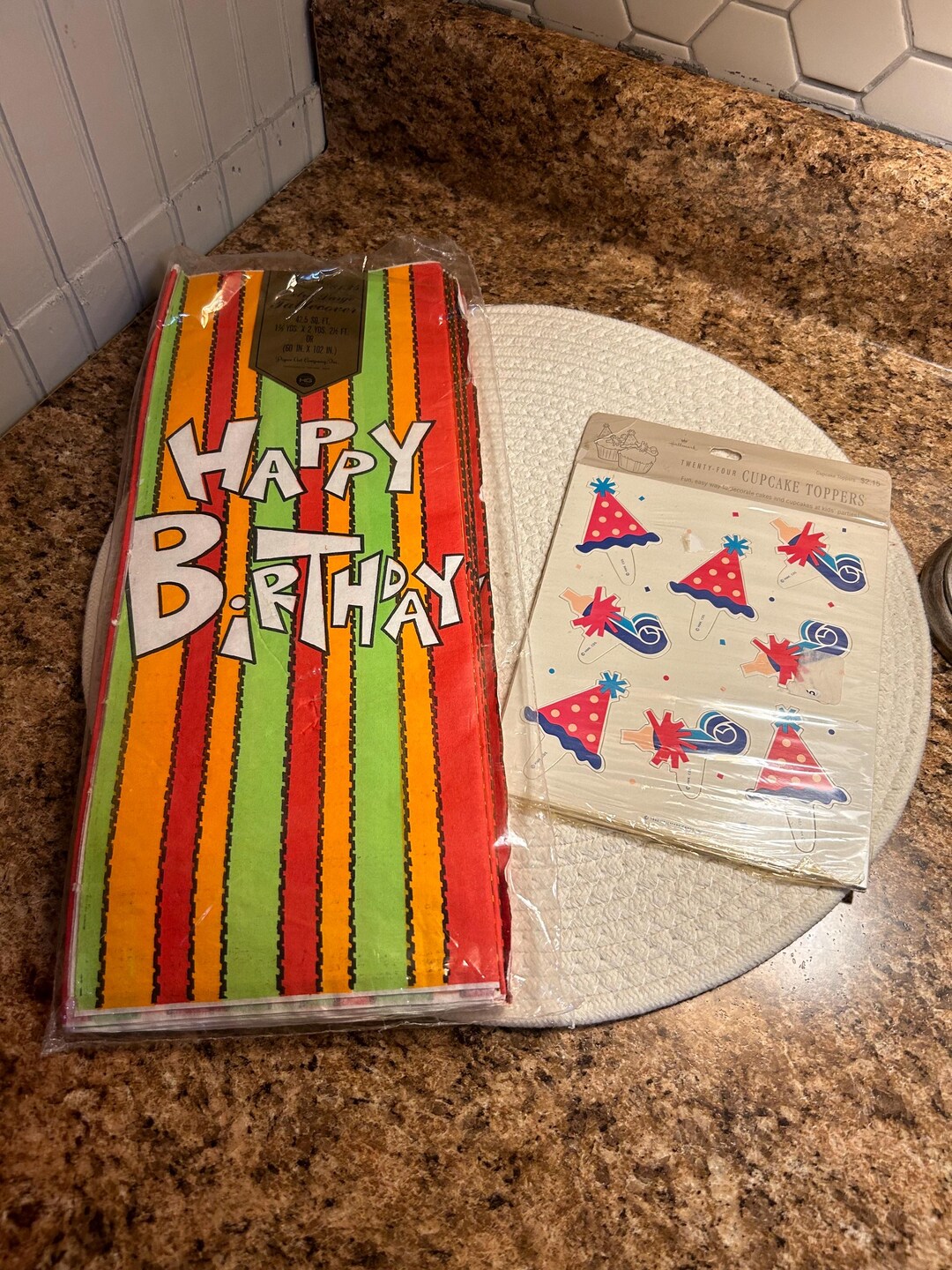 Vintage Happy Birthday Tablecloth and Hallmark Cupcake Toppers - Etsy