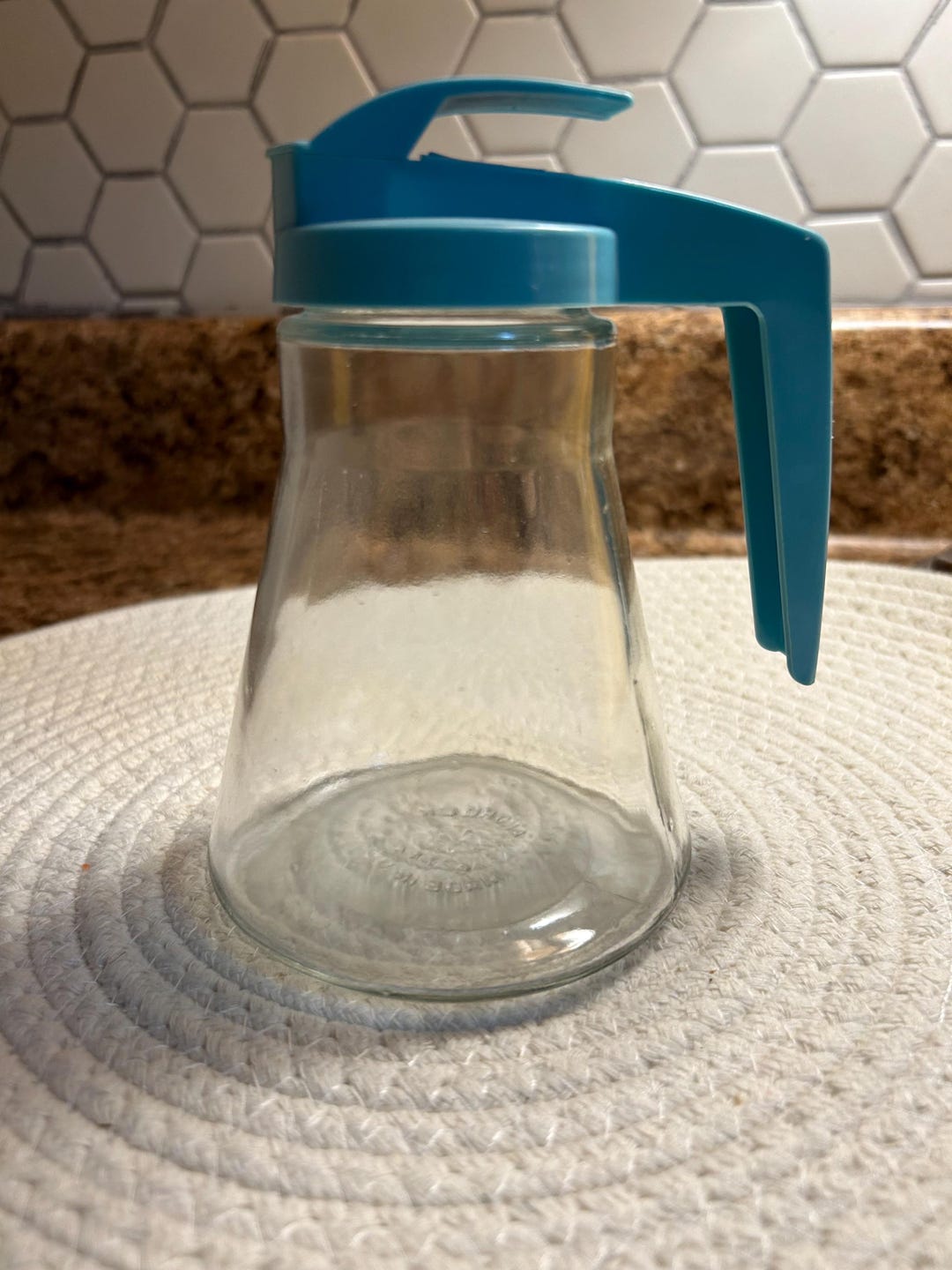 Vintage Aqua Syrup Pitcher - Etsy