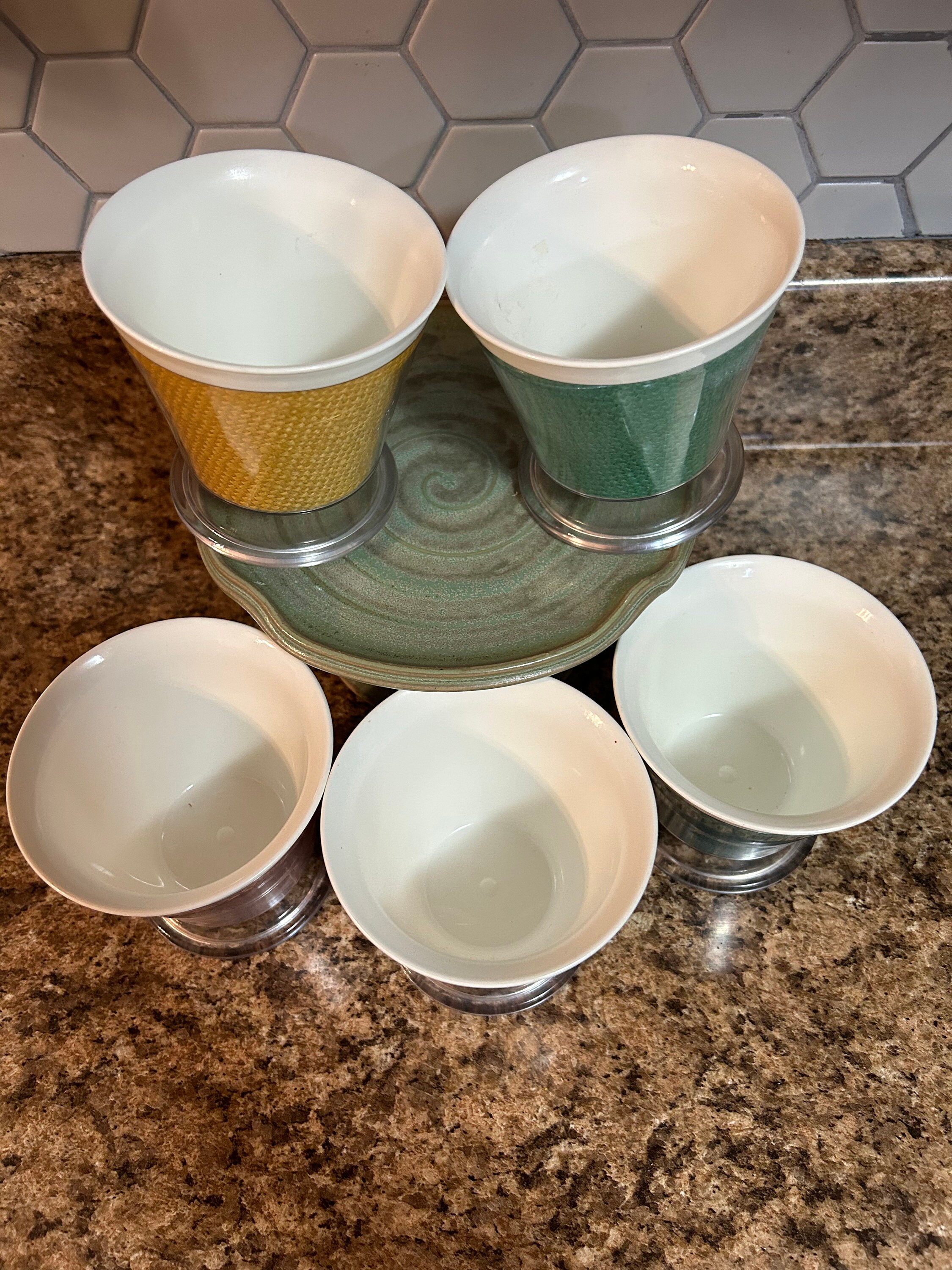 Vintage Set of 5 Raffiaware Footed Cups - Etsy