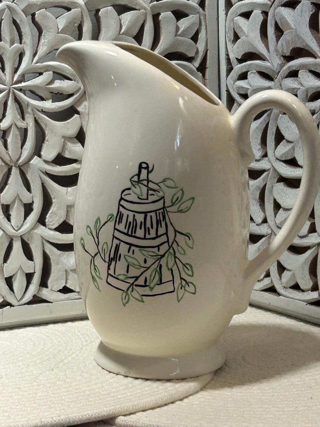 Vintage Ceramic Hand Painted Pitcher With Butter Churn Detail - Etsy