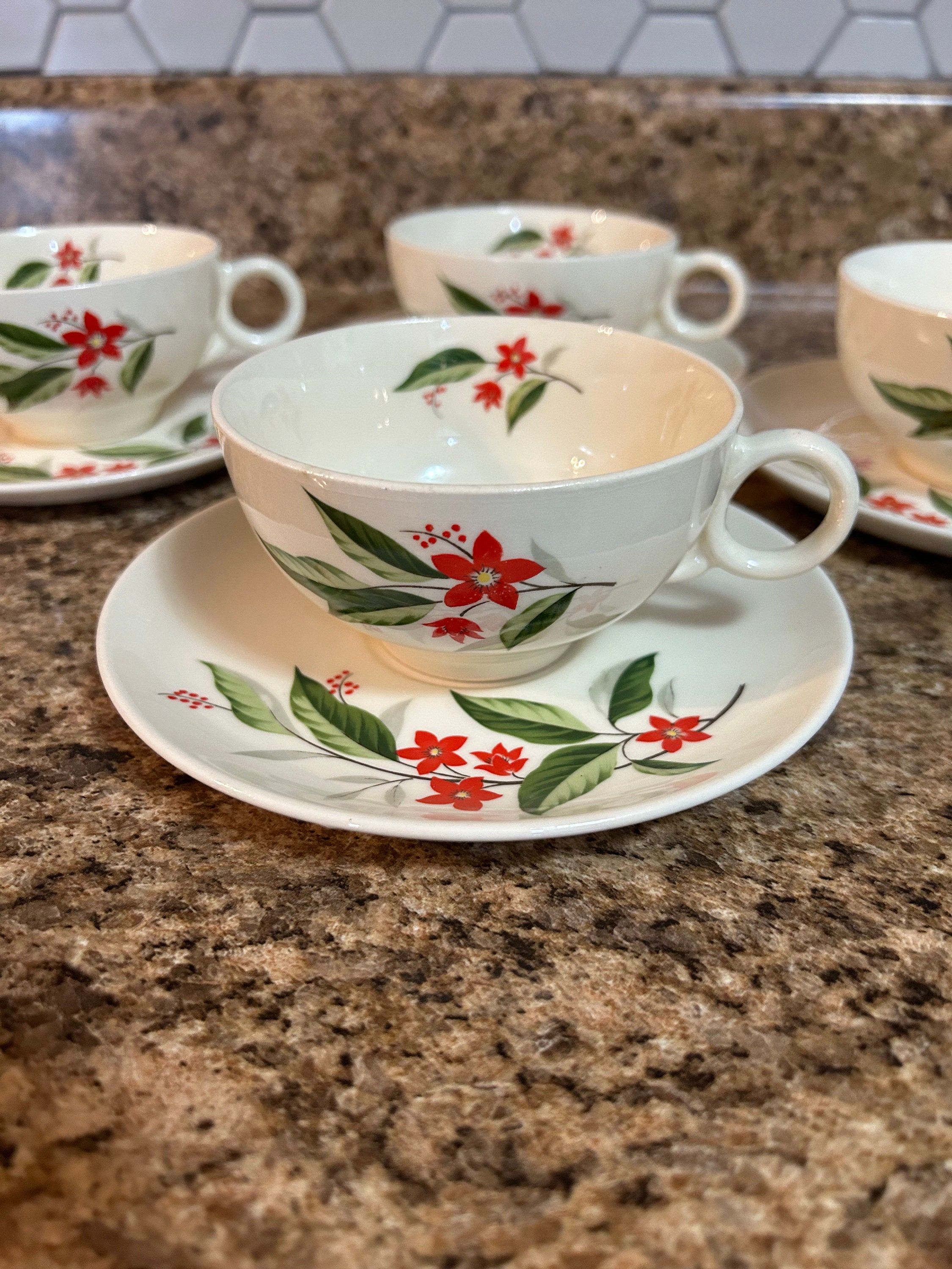 Vintage Ballerina Cups and Saucers in the Woodvine Pattern - Etsy