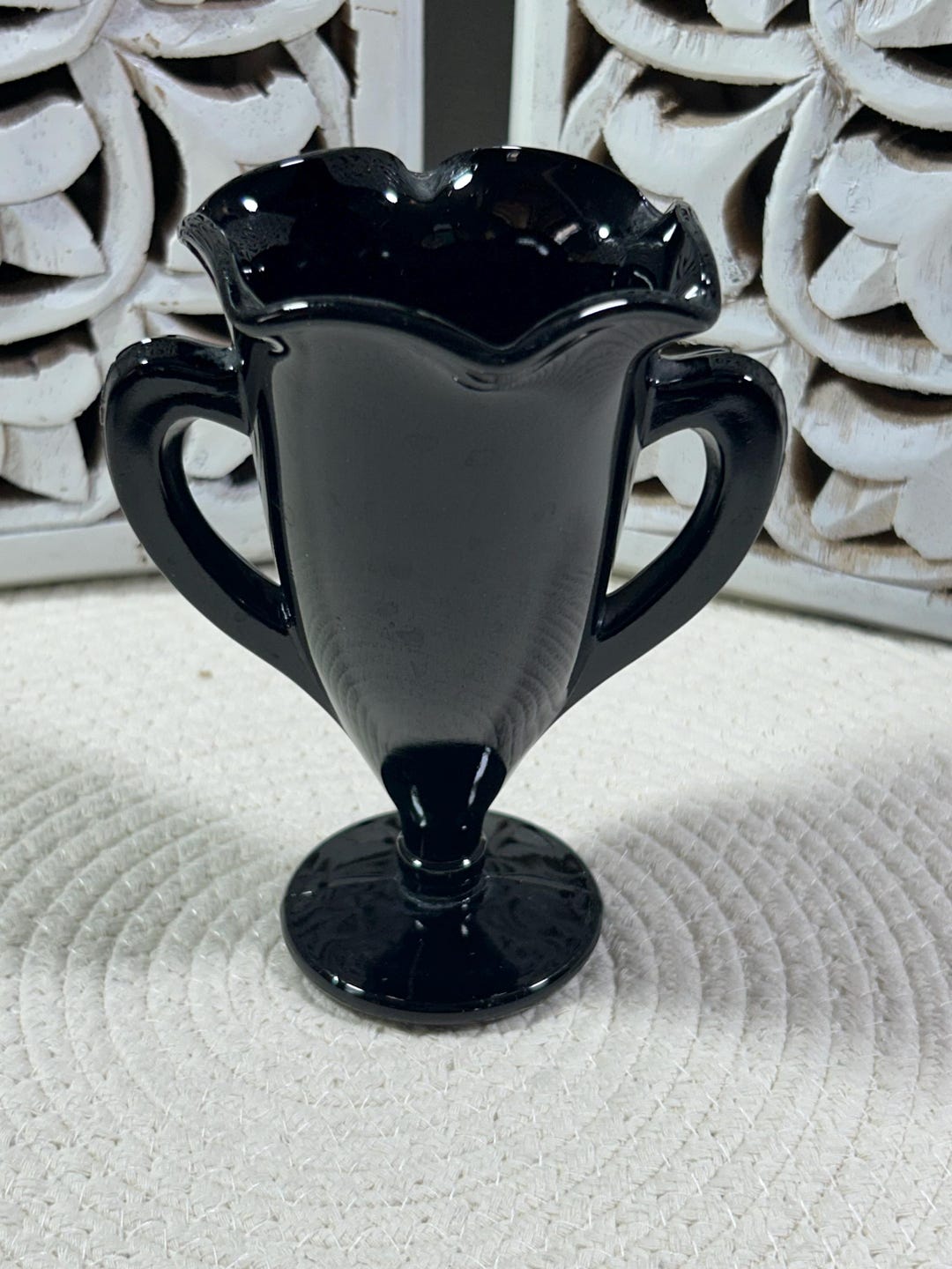 Vintage Black Amethyst Glass Trophy Vase - Etsy