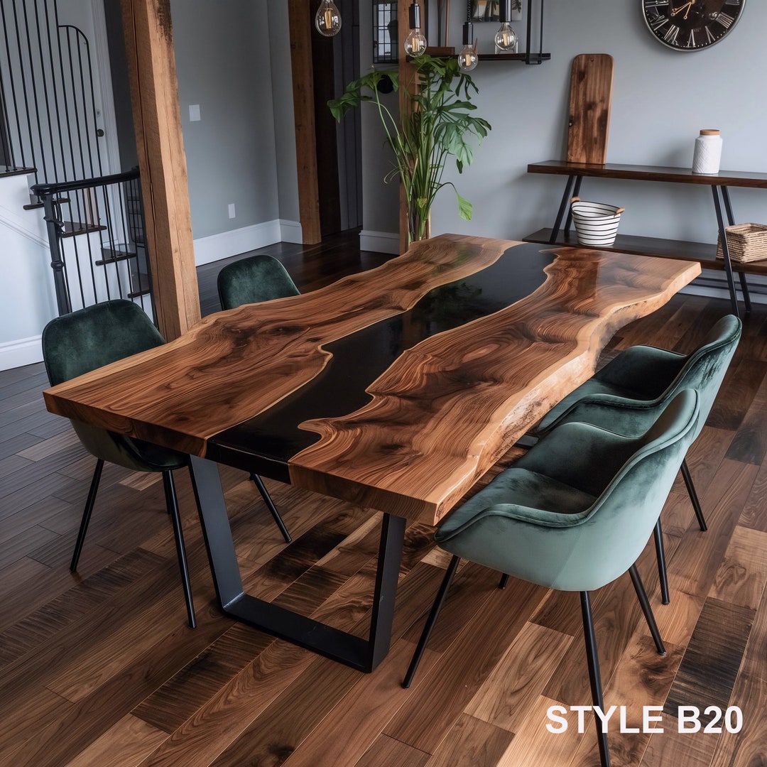 Handmade Walnut River Table: Epoxy Resin Live Edge Dining Table - Etsy
