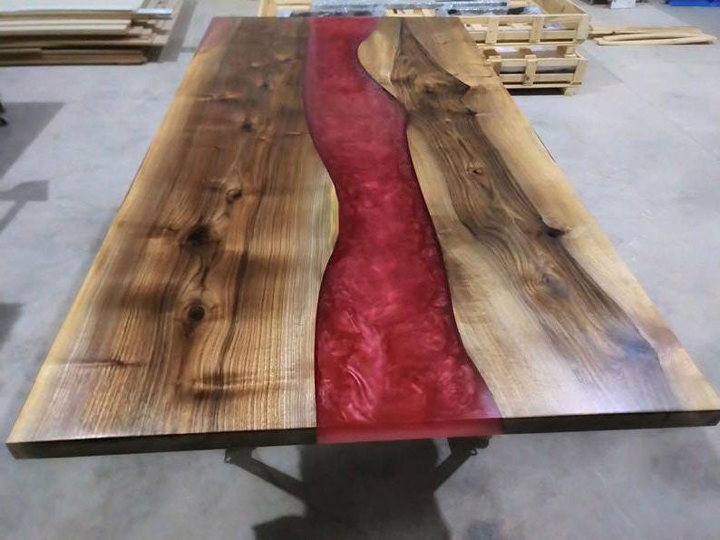 Red epoxy table decor river table office epoxy dining | Etsy