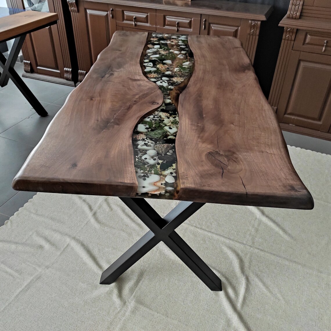 Handmade Walnut River Table: Live Edge Epoxy Resin Dining Table - Etsy