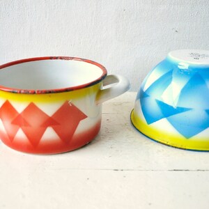 Vintage Colorful Emo, Emo Enamel Pot, Emo Enamel Bowl, White Red Enamel ...