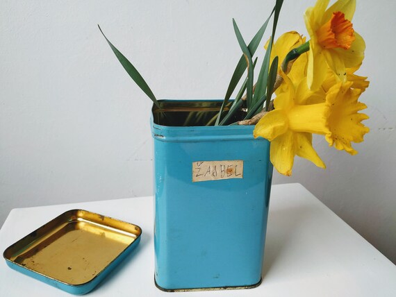 Vintage Blue Tin Blue Tin Storage Tin Can Storage Tin Can | Etsy