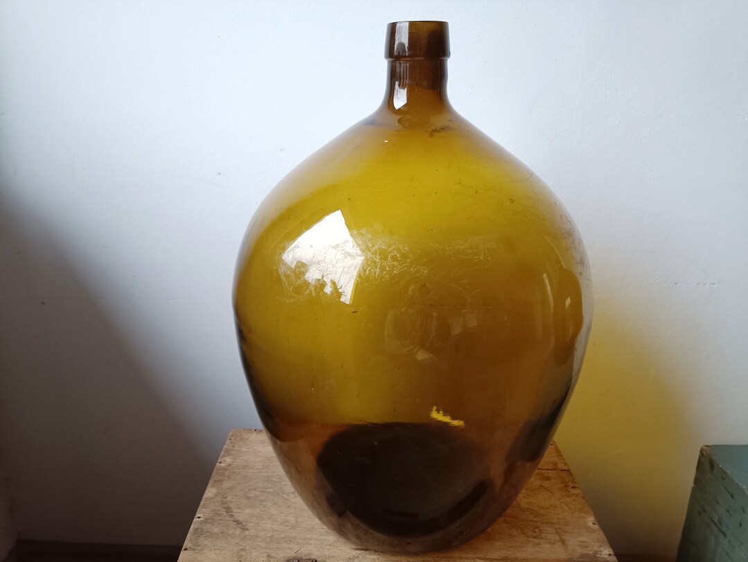 Antique Demijohn, Brown Green Glass Demijohn, Hand Blown Bottle, Old ...