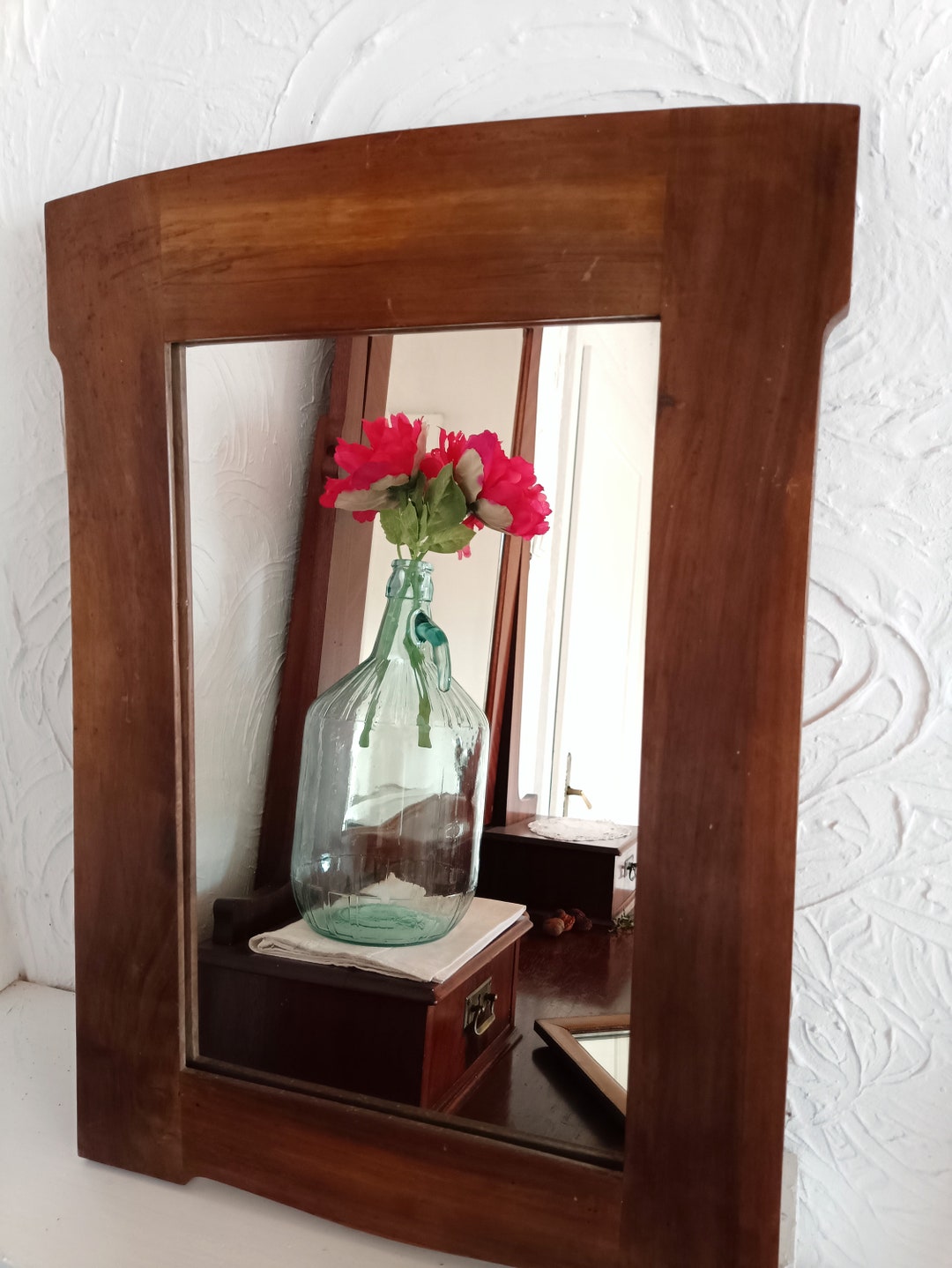 Old Mirror With Walnut Wood, Antique Mirror Walnut, Vintage Mirror ...