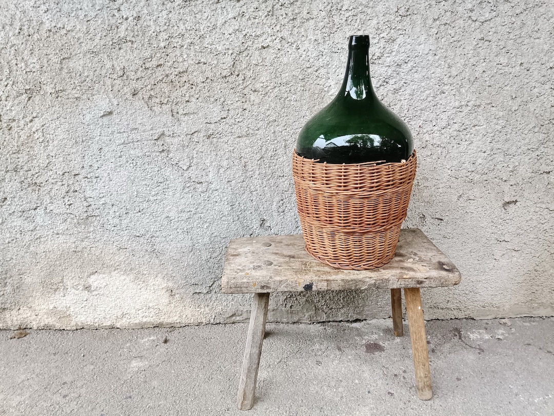 Antique Demijohn, Old Demijohn, Green Demijohn, Green Carboy, Hand ...