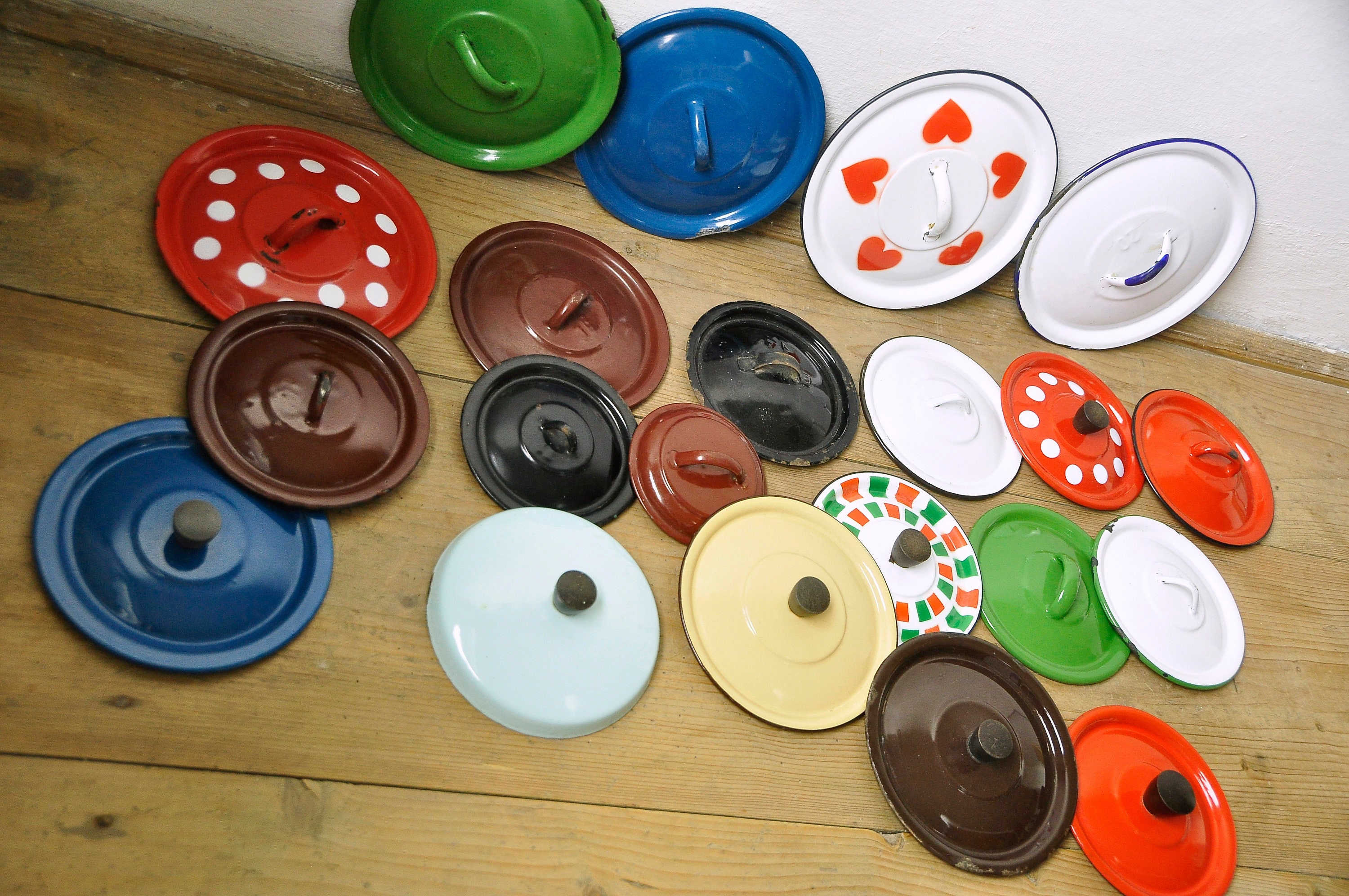 Vintage Enamel Lid Cooking Pot Lid Rustic Enamelware Polka | Etsy