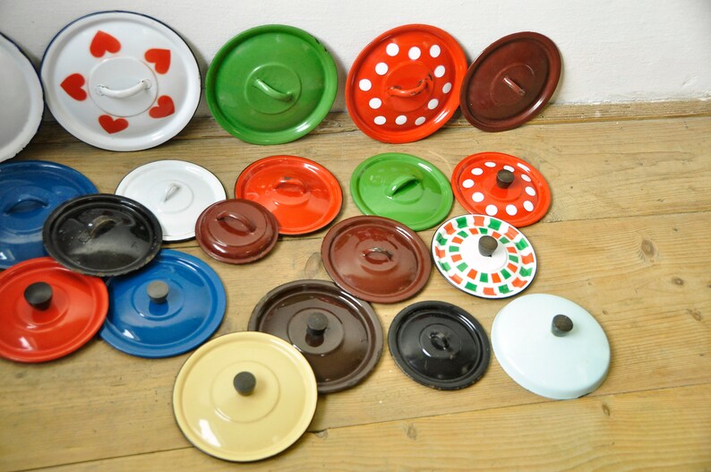 Vintage Enamel Lid Cooking Pot Lid Rustic Enamelware Polka - Etsy