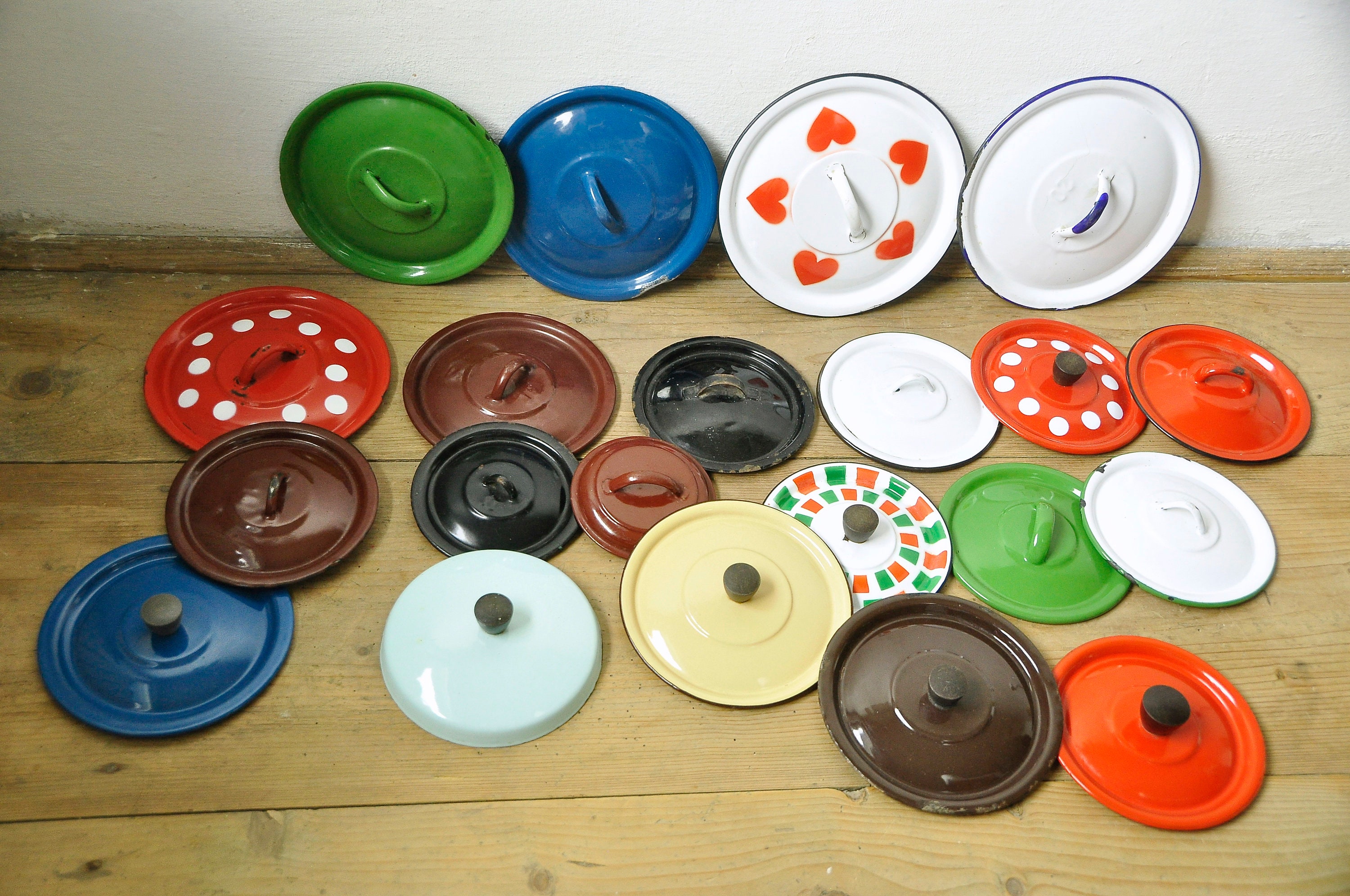 Vintage Enamel Lid Cooking Pot Lid Rustic Enamelware Polka | Etsy