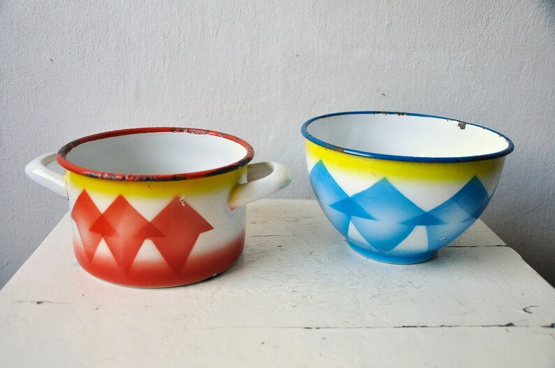 Vintage Colorful Emo Emo Enamel Pot Emo Enamel Bowl White - Etsy