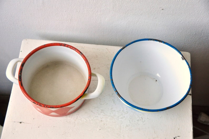 Vintage Colorful Emo Emo Enamel Pot Emo Enamel Bowl White - Etsy