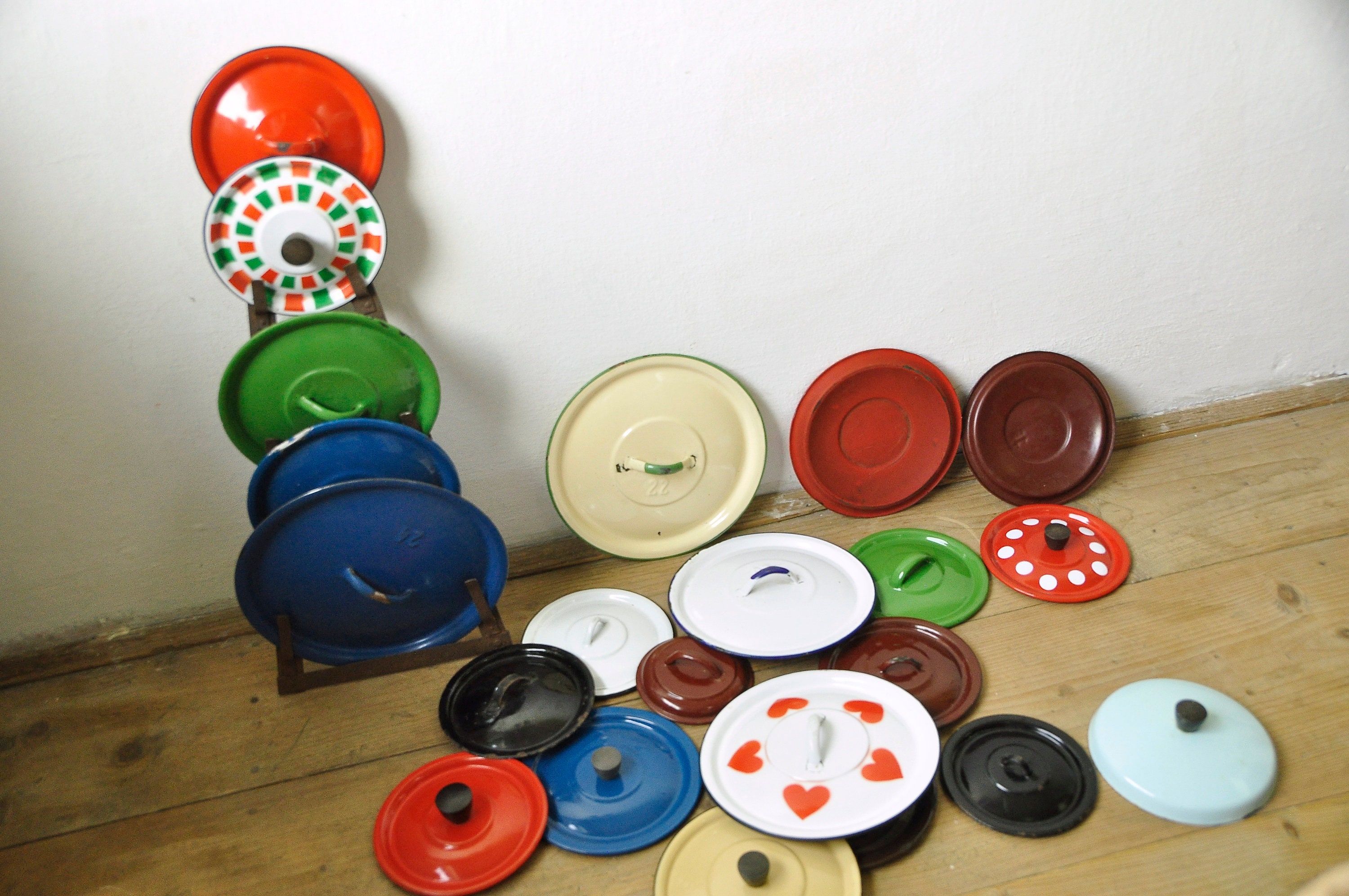 Vintage Enamel Lid Cooking Pot Lid Rustic Enamelware Polka | Etsy