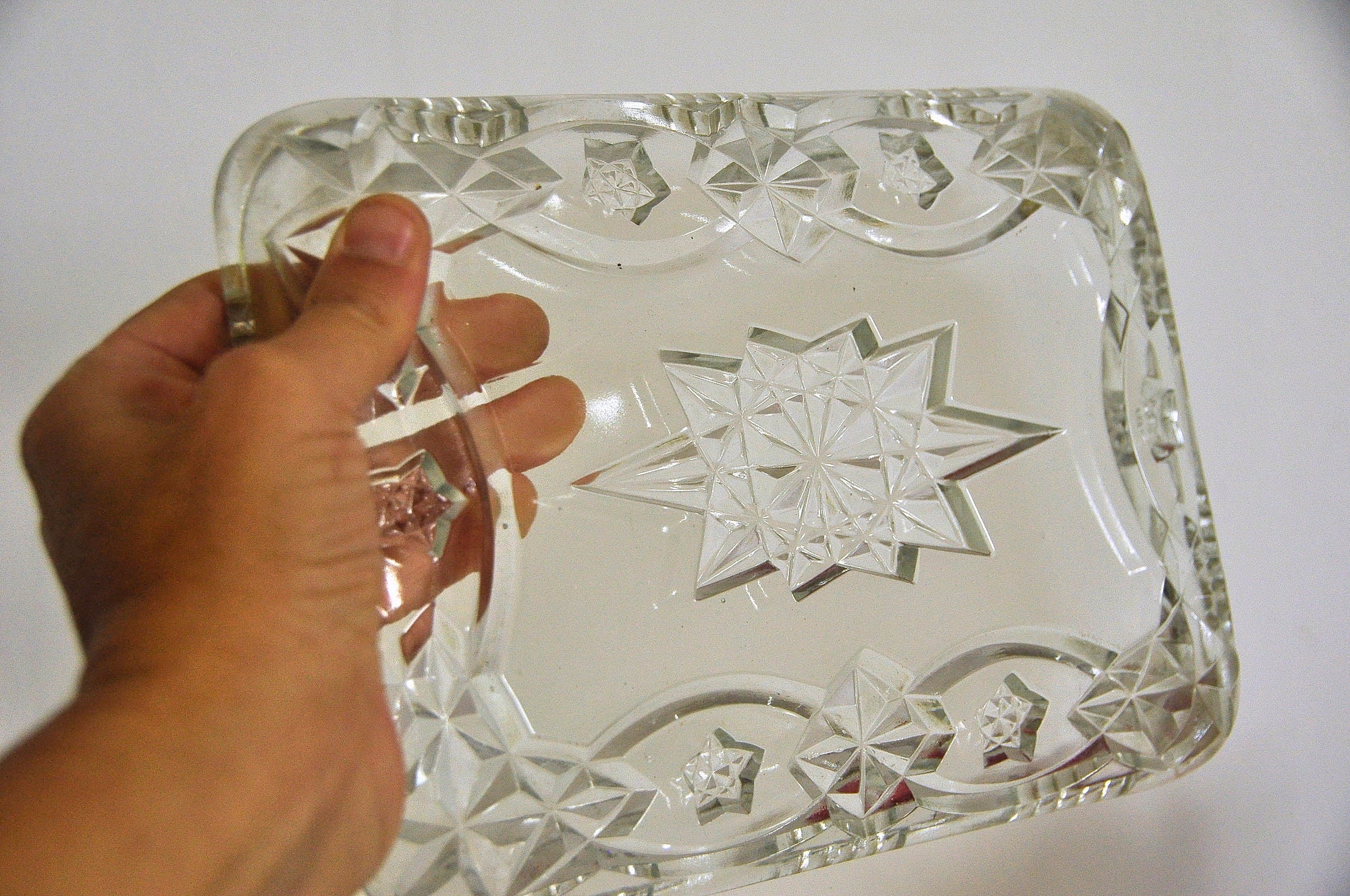 Vintage Serving Platter Crystal Tray Plate stars pattern | Etsy