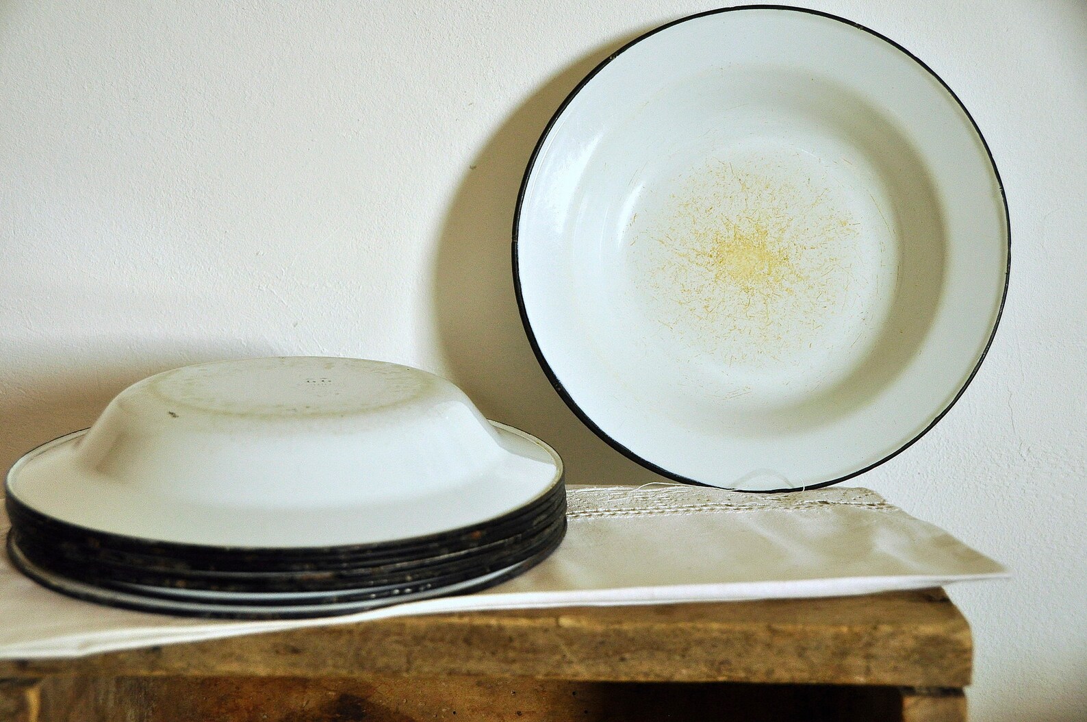Vintage Enamel Plate, White Enamel Plate With Blue Trim, Vintage ...