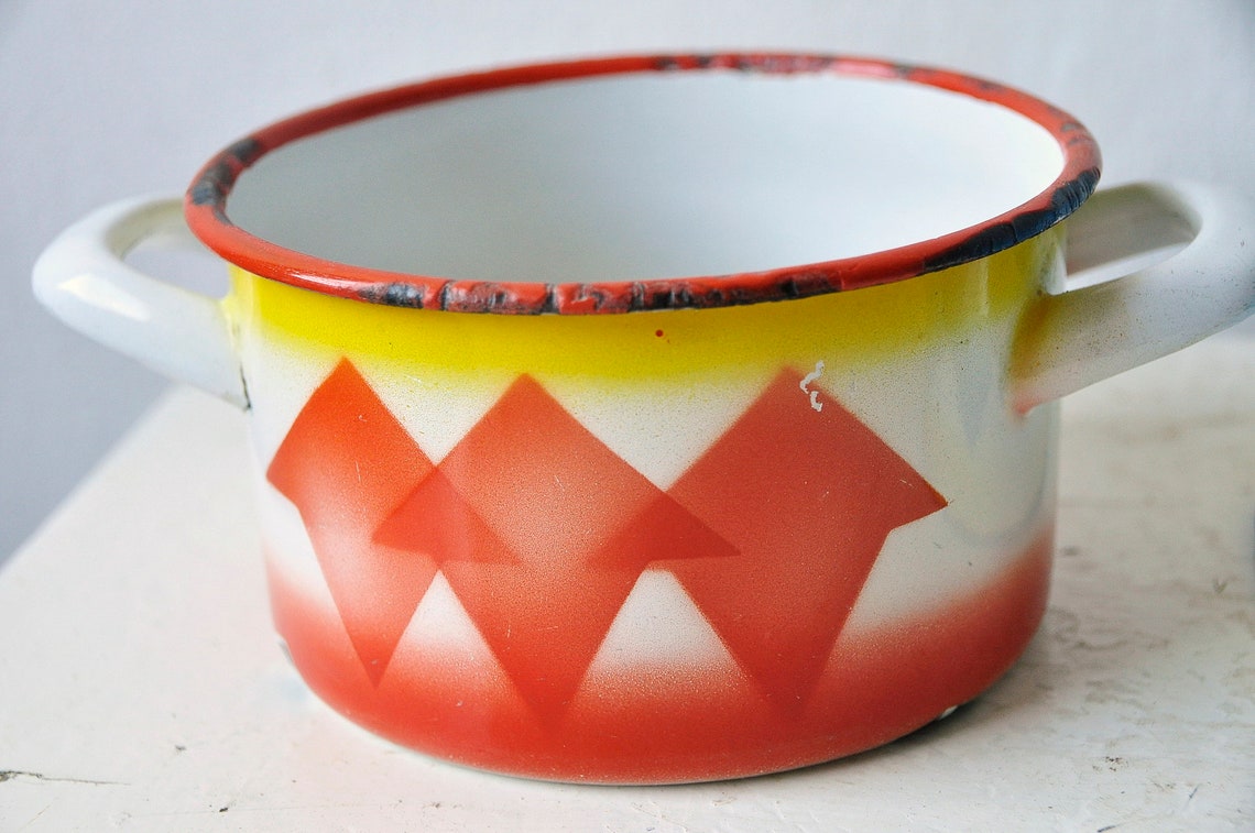 Vintage Colorful Emo Emo Enamel Pot Emo Enamel Bowl White - Etsy