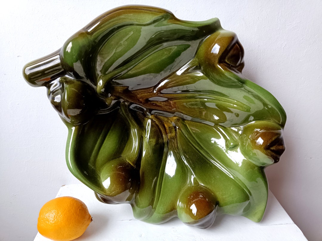 Vintage Centerpiece, Green Ceramic Plate, Ceramic Fruit Plate, Leaf ...