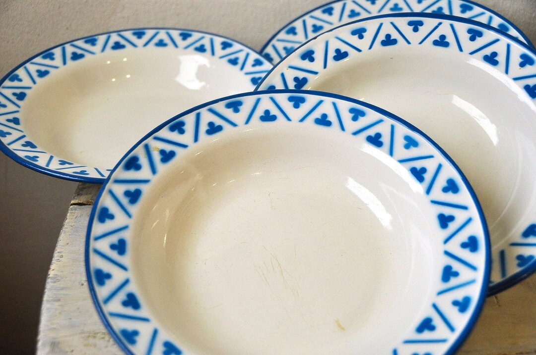 Vintage Enamel Plates, Set of 4 Enamel Plates, Emo Yugoslavia, Enamel ...