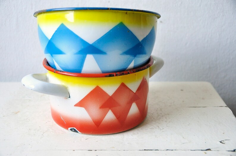 Vintage Colorful Emo Emo Enamel Pot Emo Enamel Bowl White - Etsy