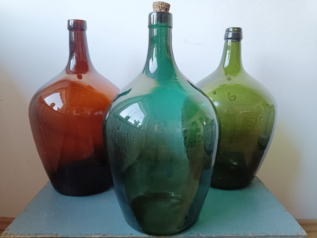 Vintage Brown Demijohn, Amber Demijohn, Green Demijohn, Hand Blown ...