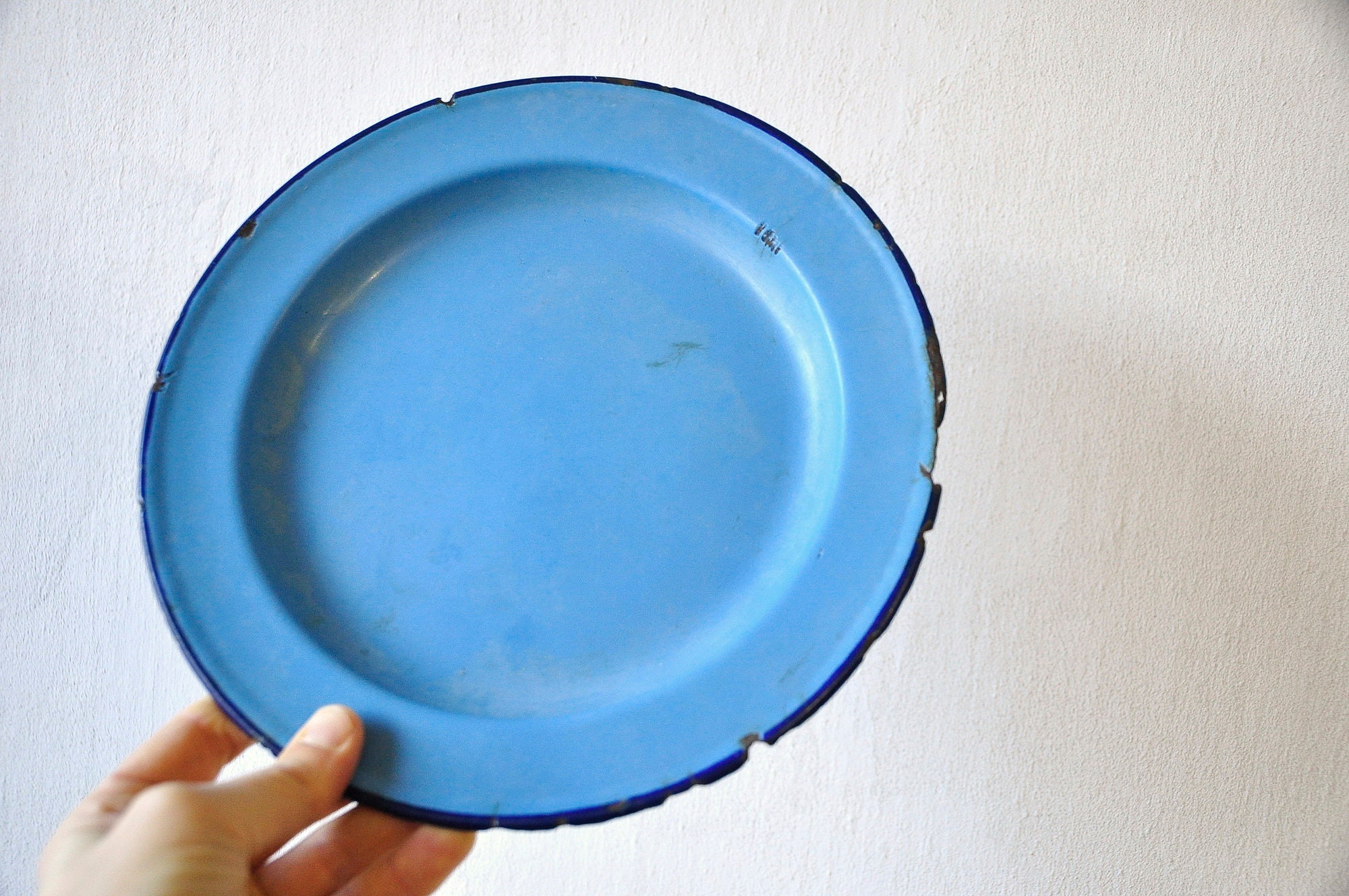 Vintage blue enamel plate blue enamel plate floral enamel | Etsy