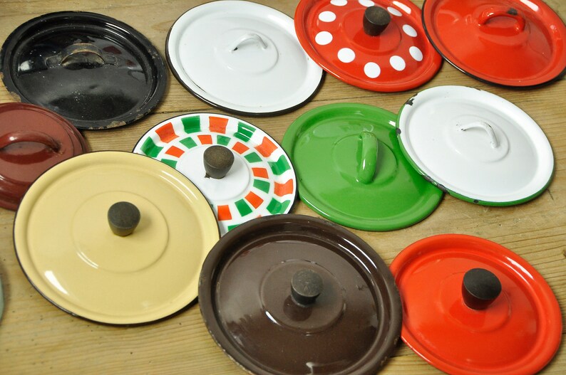 Vintage Enamel Lid Cooking Pot Lid Rustic Enamelware Polka - Etsy
