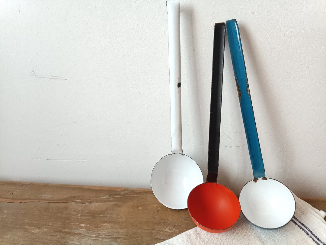 Vintage Enamel Ladle, Vintage Enamel, Enamel Soup Ladle, Mid Century ...