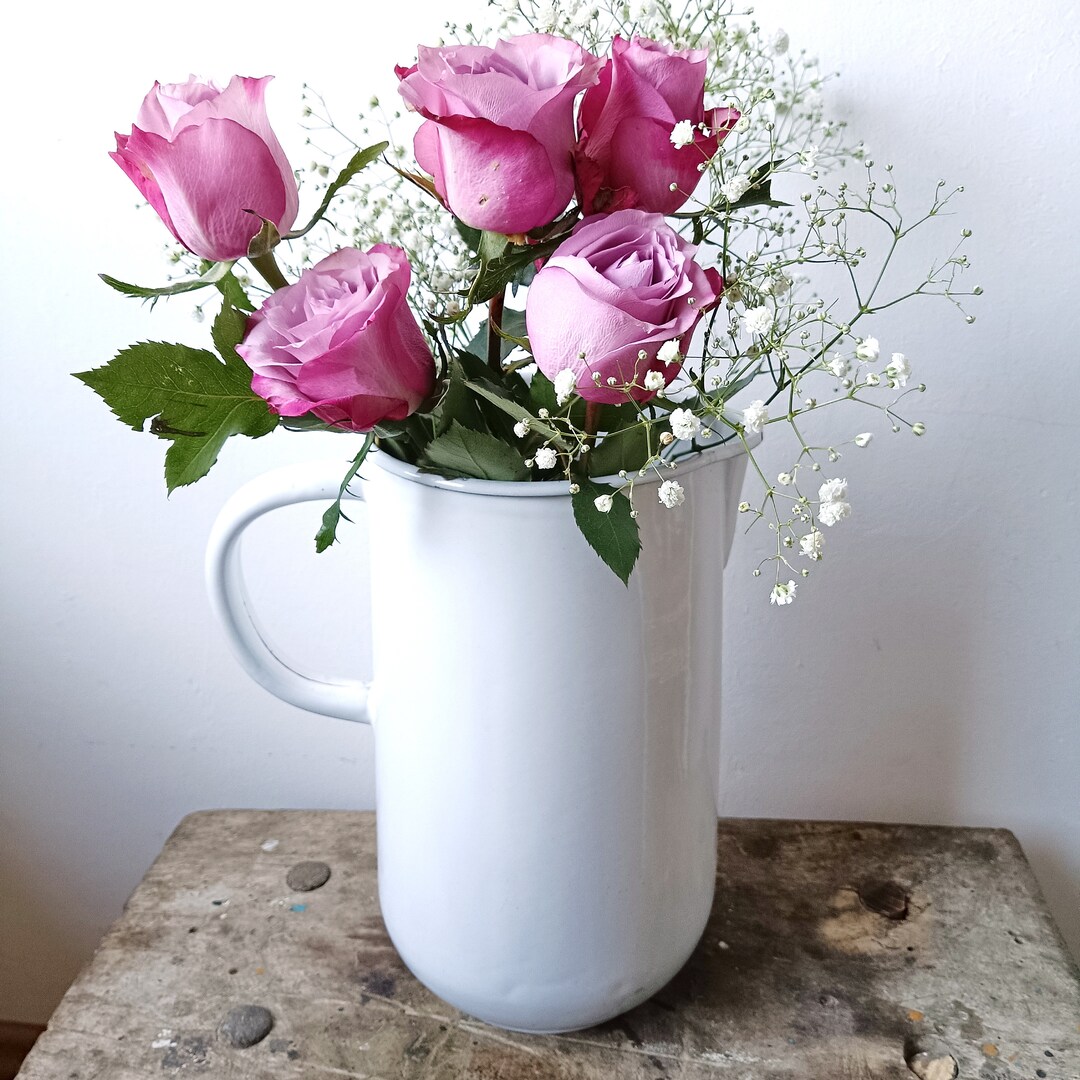 Vintage Enamel AW, White Enamel Pitcher, Westen Enamel Jug, AW Emo ...