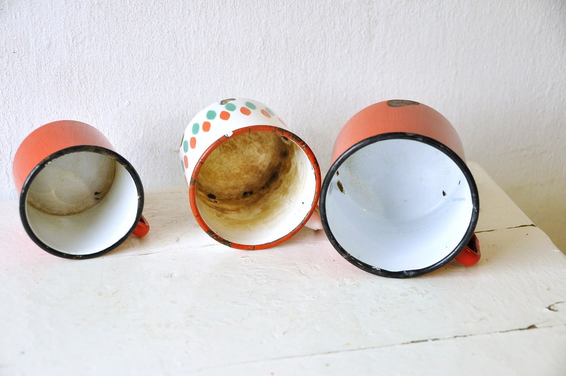 Vintage Enamel Emo Cup Mug Emo Yugoslavia Green Red Polka - Etsy