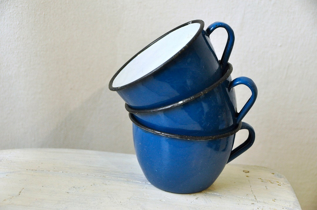 Vintage Enamel Cup, Retro Enamel Cup Mug, Emo Yugoslavia, Blue Enamel ...
