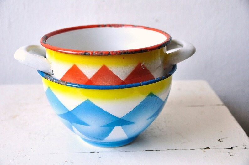 Vintage Colorful Emo Emo Enamel Pot Emo Enamel Bowl White - Etsy