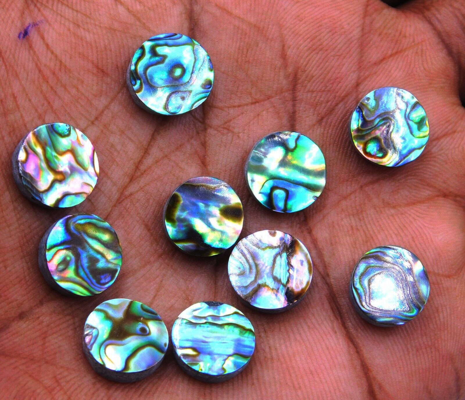 Natural Abalone Shell Coin Both Side Flat Round Discs Shape Gemstone 4 ...