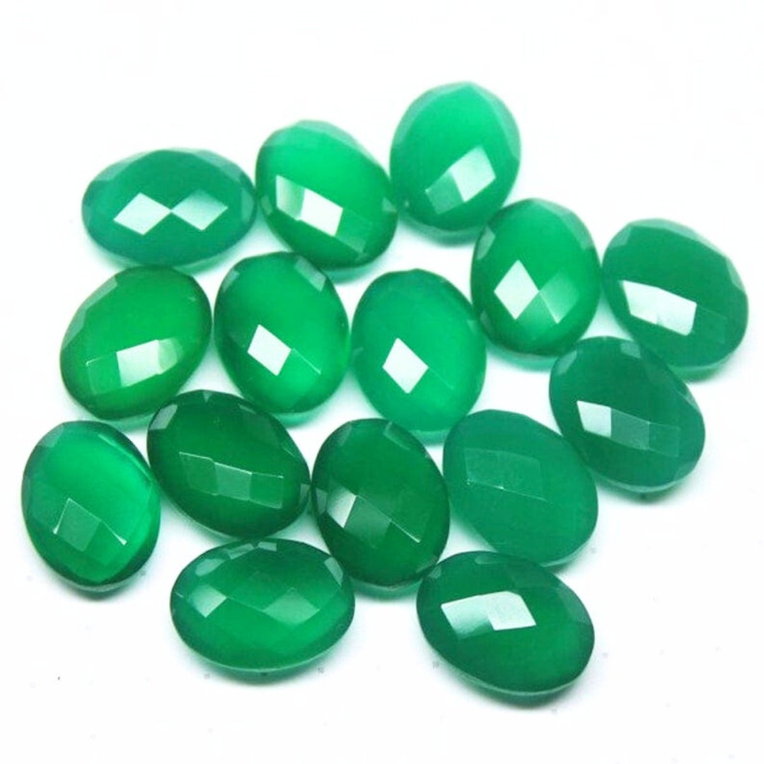 Green Onyx One Side Checker Cut Flat Back Oval Calibrated Size- 5x7,6x8 ...