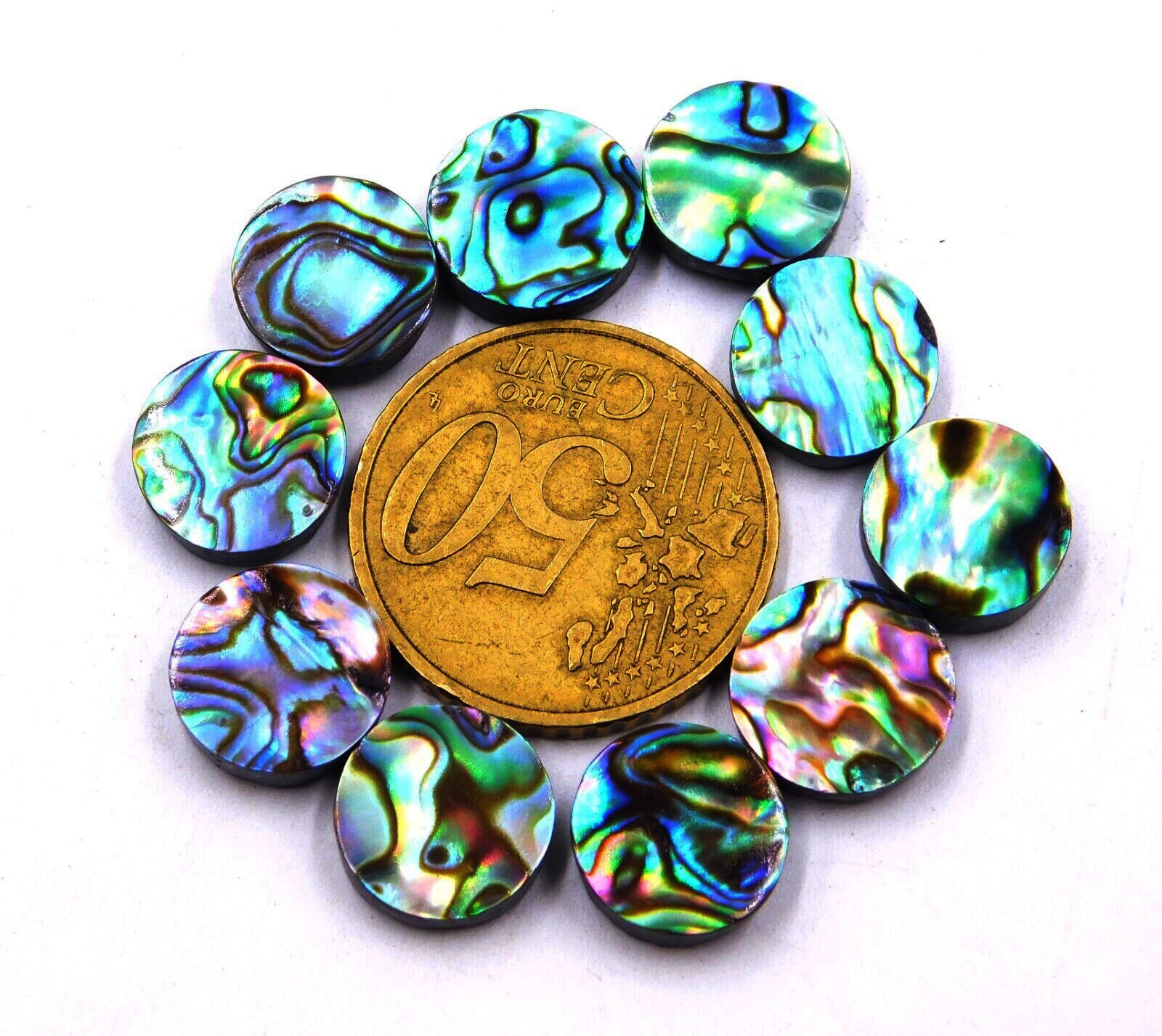 Natural Abalone Shell Coin Both Side Flat Round Discs Shape Gemstone 4 ...