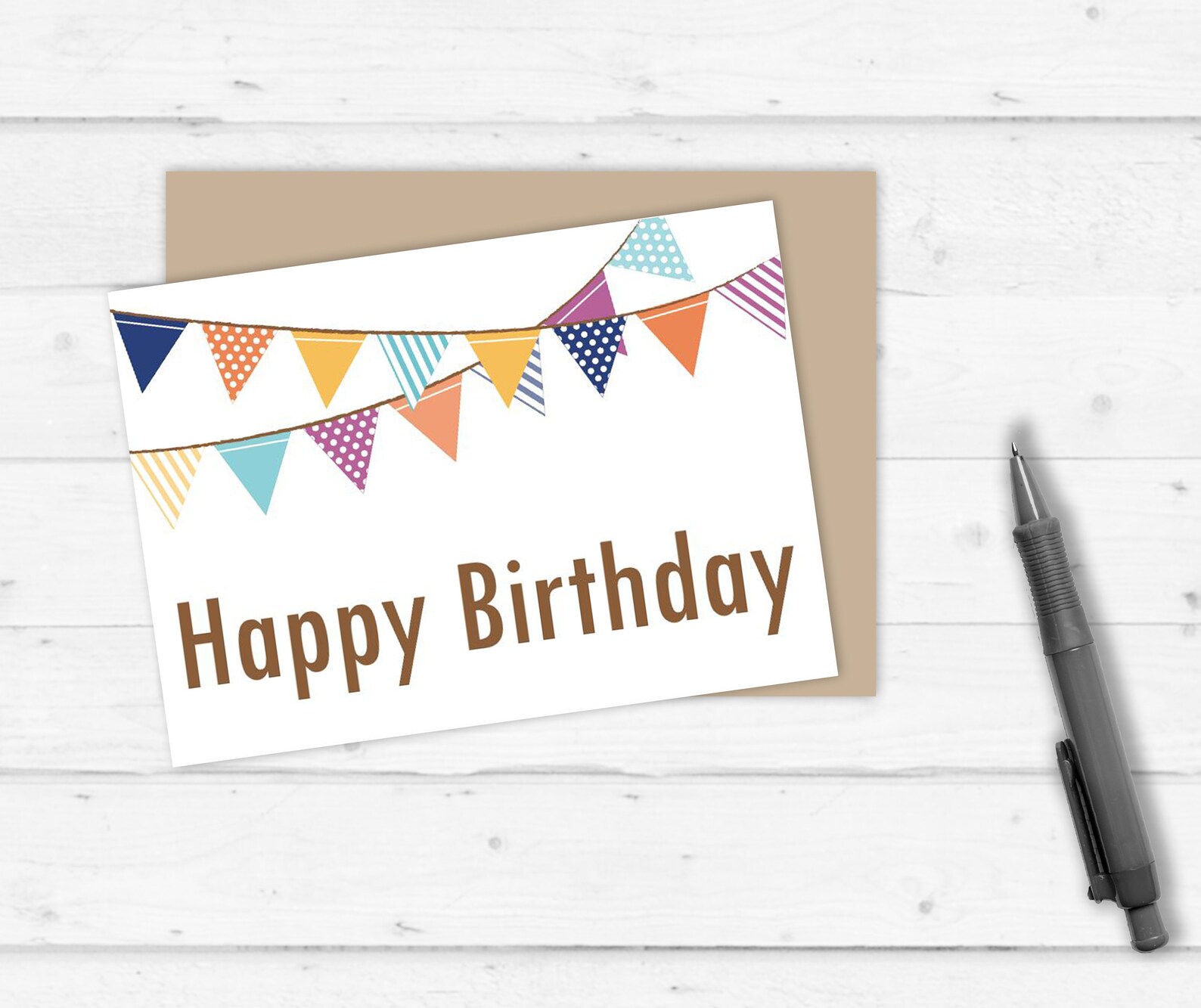 Happy Birthday Card, Triangle Flag Banner, Printable Greeting Card ...