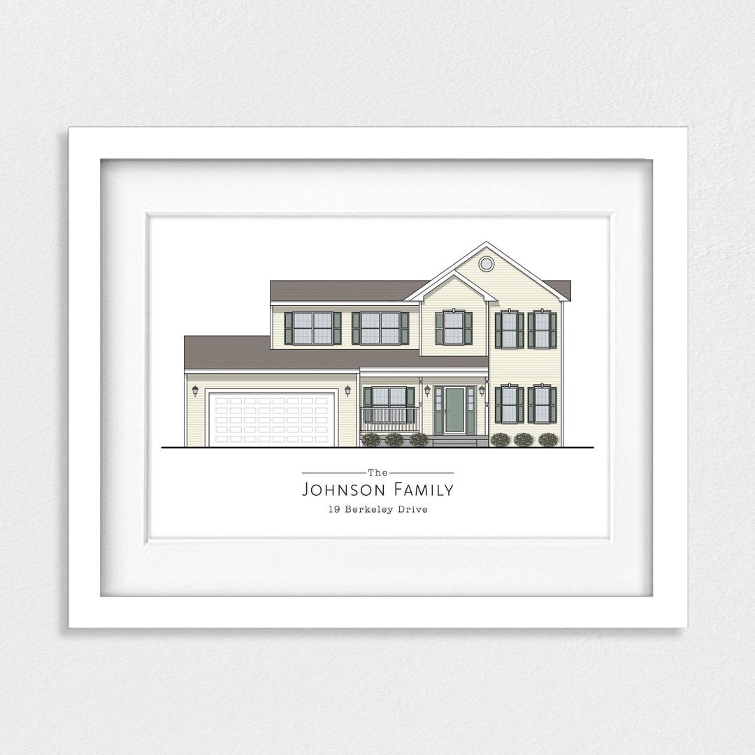 Custom Home Portrait, Color House Drawing, Anniversary Gift ...