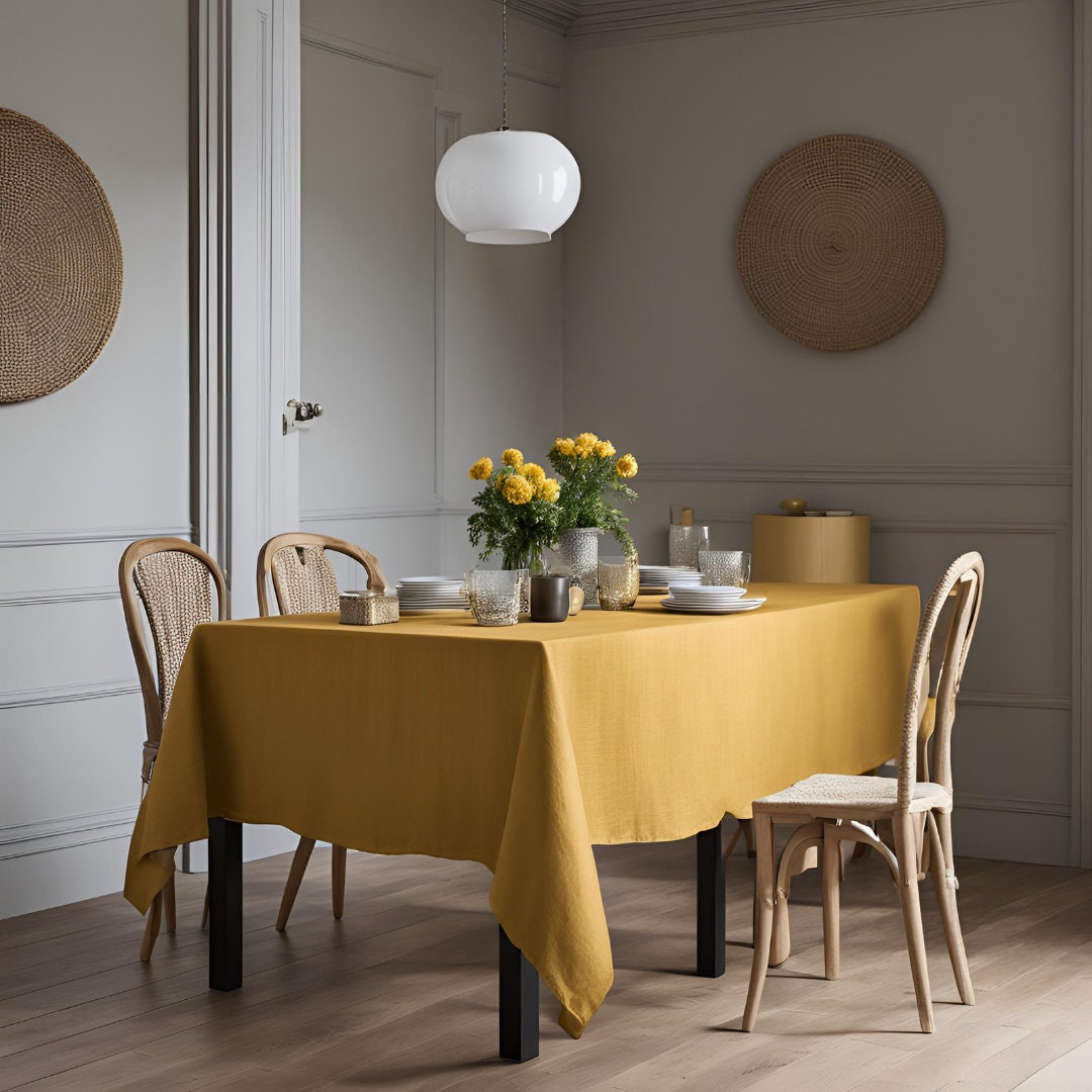 Mustard Yellow Linen Tablecloth, Dinner Tablecloth, Stonewashed ...