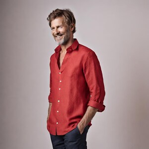 Red Linen Men's Shirt, Summer Outfit, Pure Linen Shirt, Autumn Clothing ...
