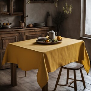 Mustard Yellow Linen Tablecloth, Dinner Tablecloth, Stonewashed ...