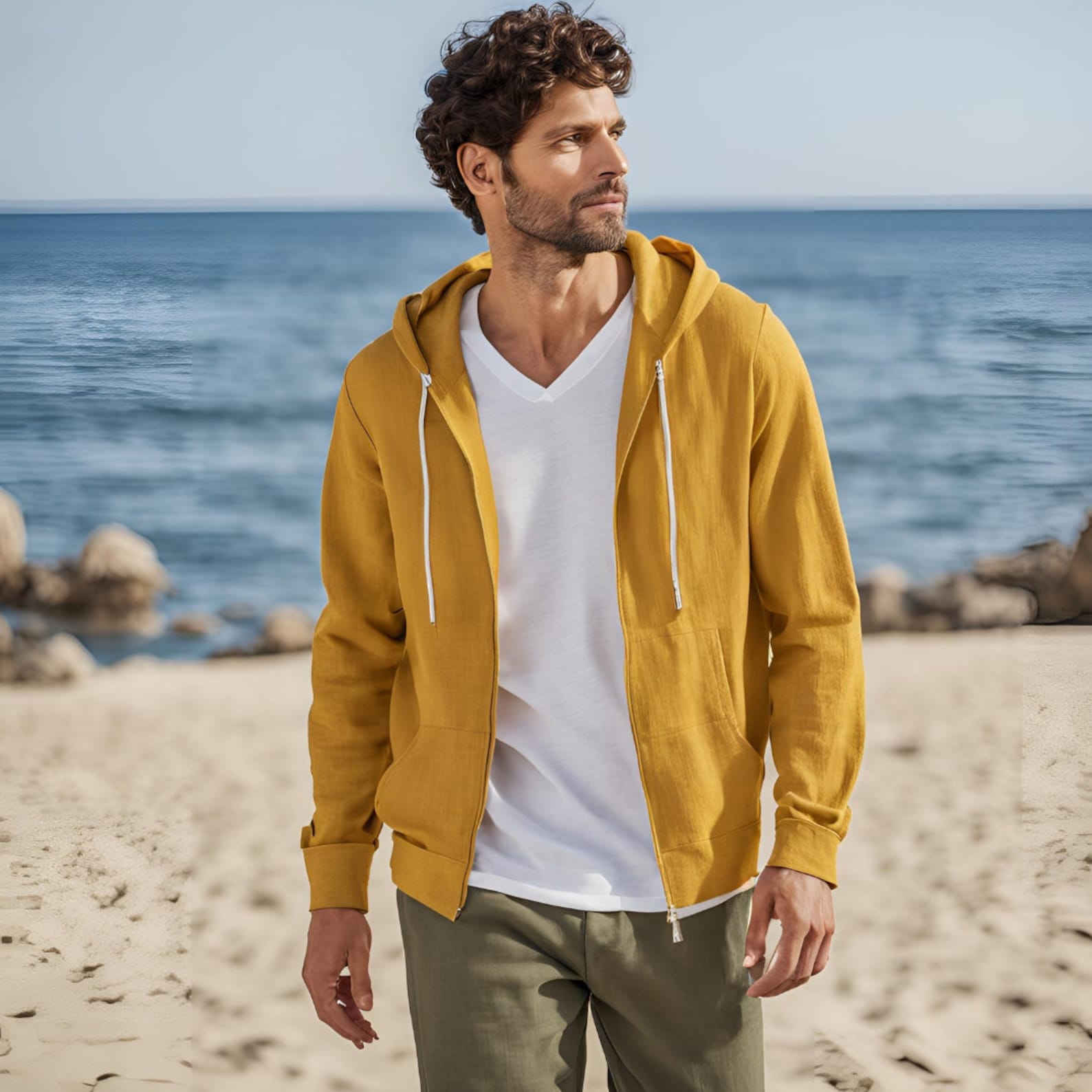 Mustard Yellow Linen Hoodie, Summer Linen Hoodie, Linen Room Shirt ...